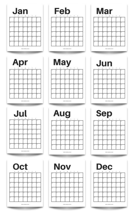 Free Printable Modern Minimalist Fill in Calendar - Use For Any Year