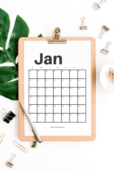 Free Printable Modern Minimalist Fill in Calendar - Use For Any Year