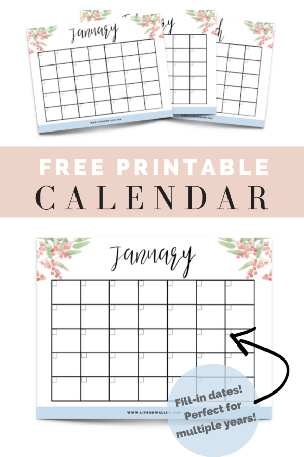 Free Printable Fill-in Floral Calendar