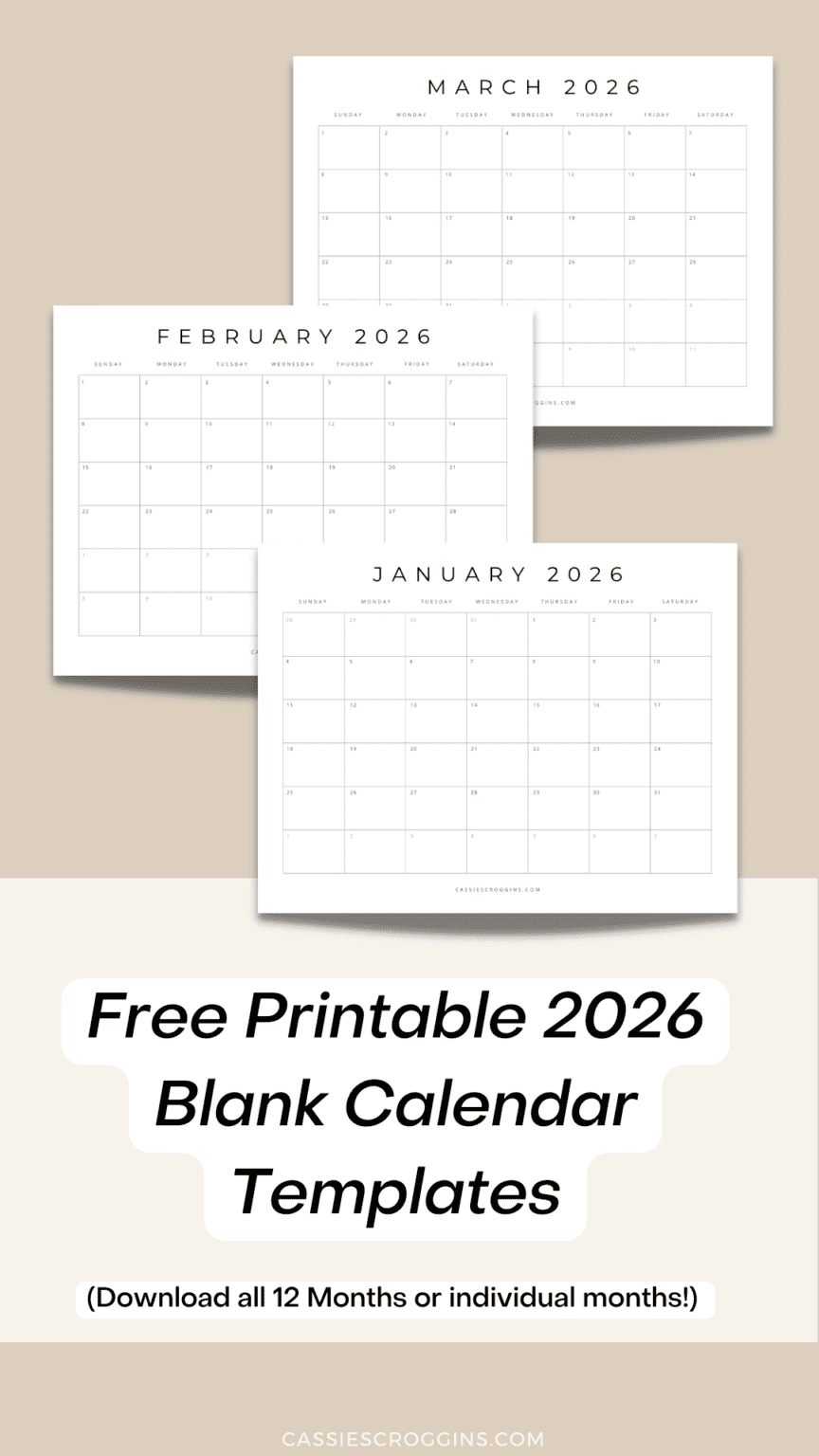 Free Printable 2026 Blank Calendar Templates (All 12 Months)